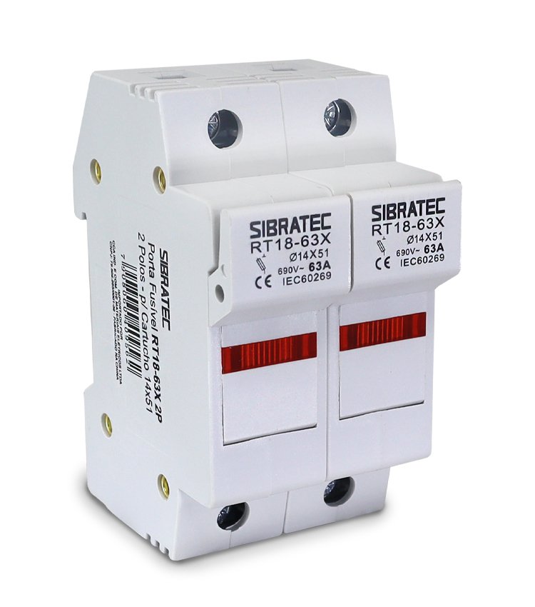 Porta Fusível tipo Cartucho RT18-63 Para Fusíveis 14x51mm até 63A 2 Polos