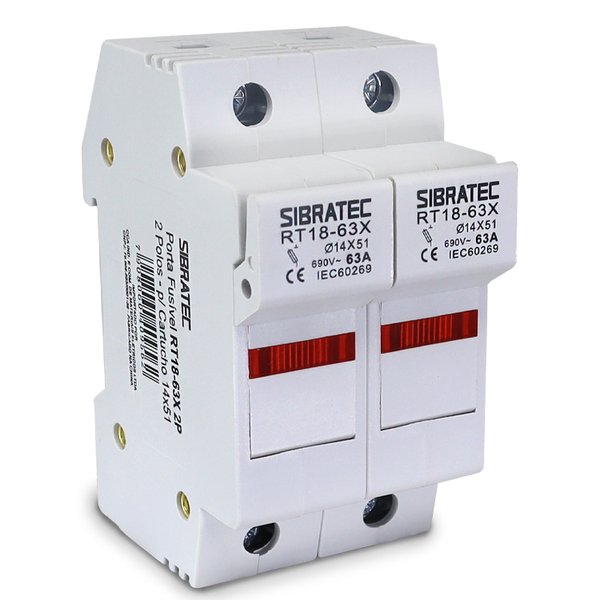 Porta Fusível tipo Cartucho RT18-63 Para Fusíveis 14x51mm até 63A 2 Polos