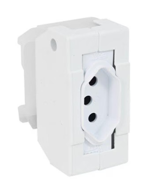 Tomada Padrão Brasileiro 2P+T de 20A Branca para Trilho DIN