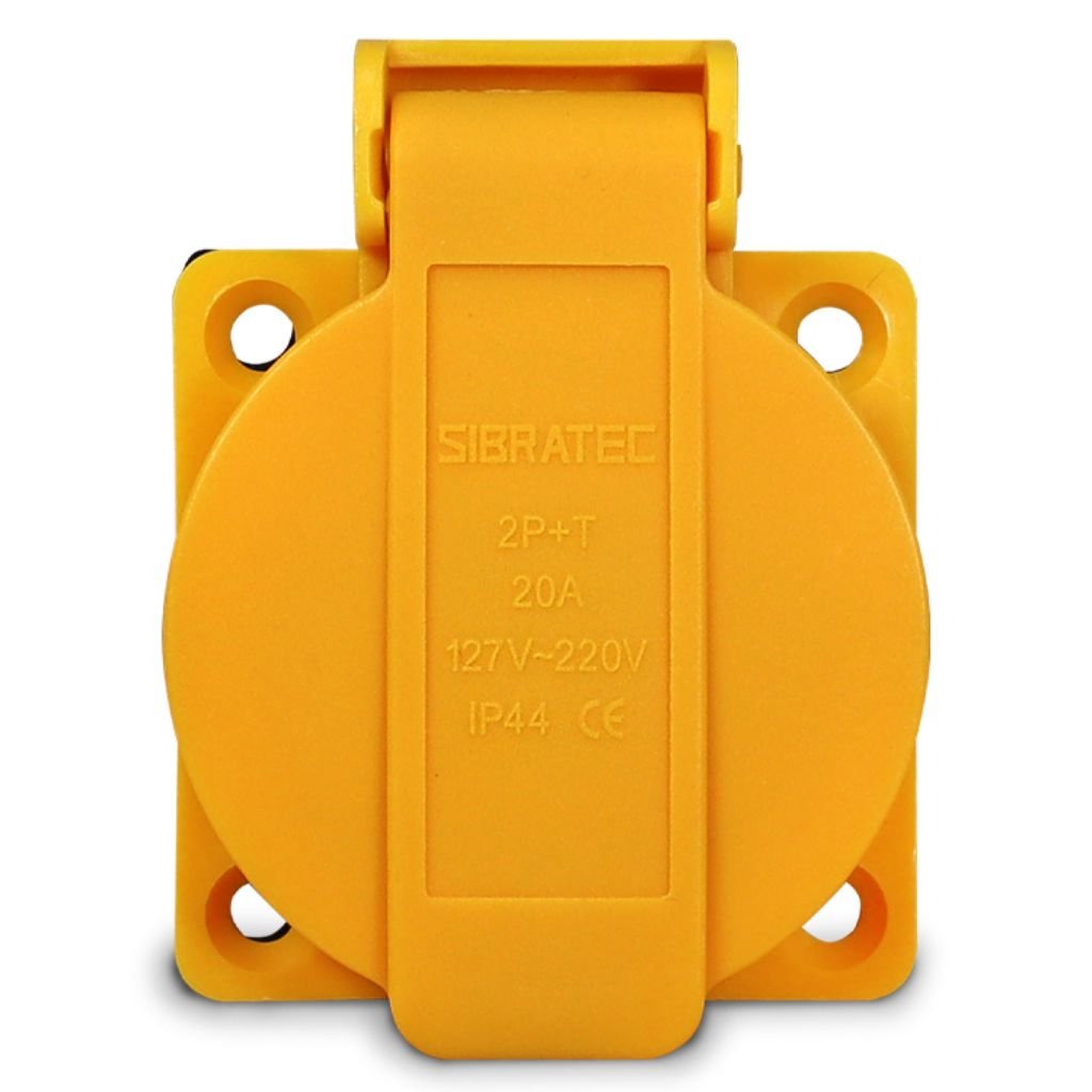 Tomada 2P+T Embutir Padrão Brasileiro 20A Amarelo com Tampa