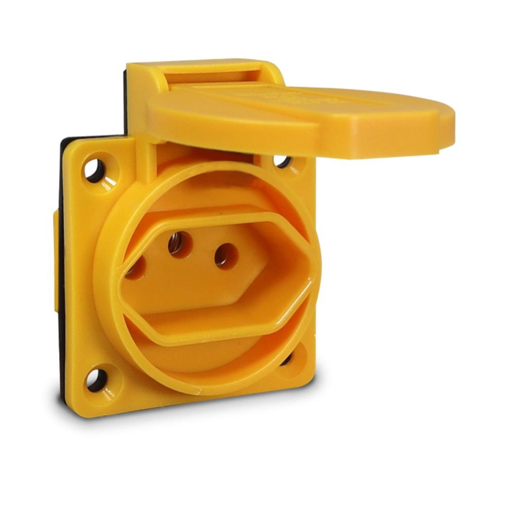 Tomada 2P+T Embutir Padrão Brasileiro 20A Amarelo com Tampa