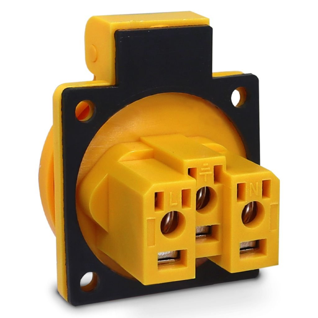 Tomada 2P+T Embutir Padrão Brasileiro 20A Amarelo com Tampa