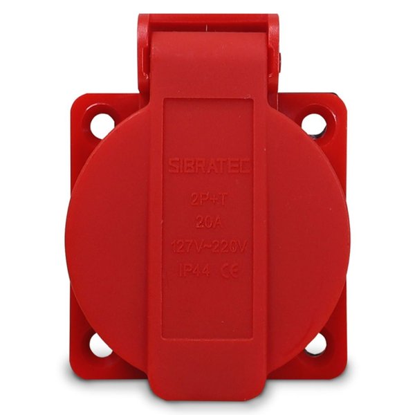 Tomada 2P+T Embutir Padrão Brasileiro 20A Vermelho com Tampa