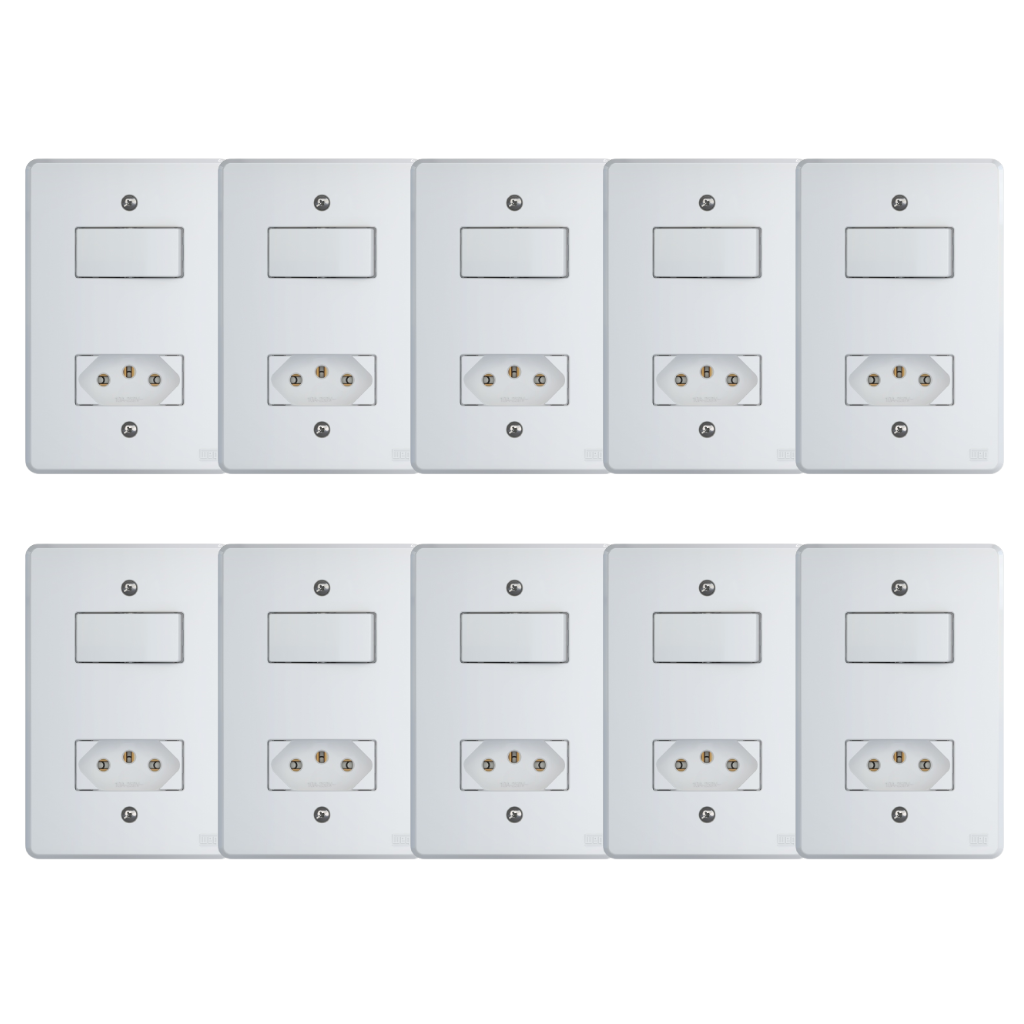 Kit Conjunto Interruptor | 1 Tecla Simples 10A + 1 Tomada