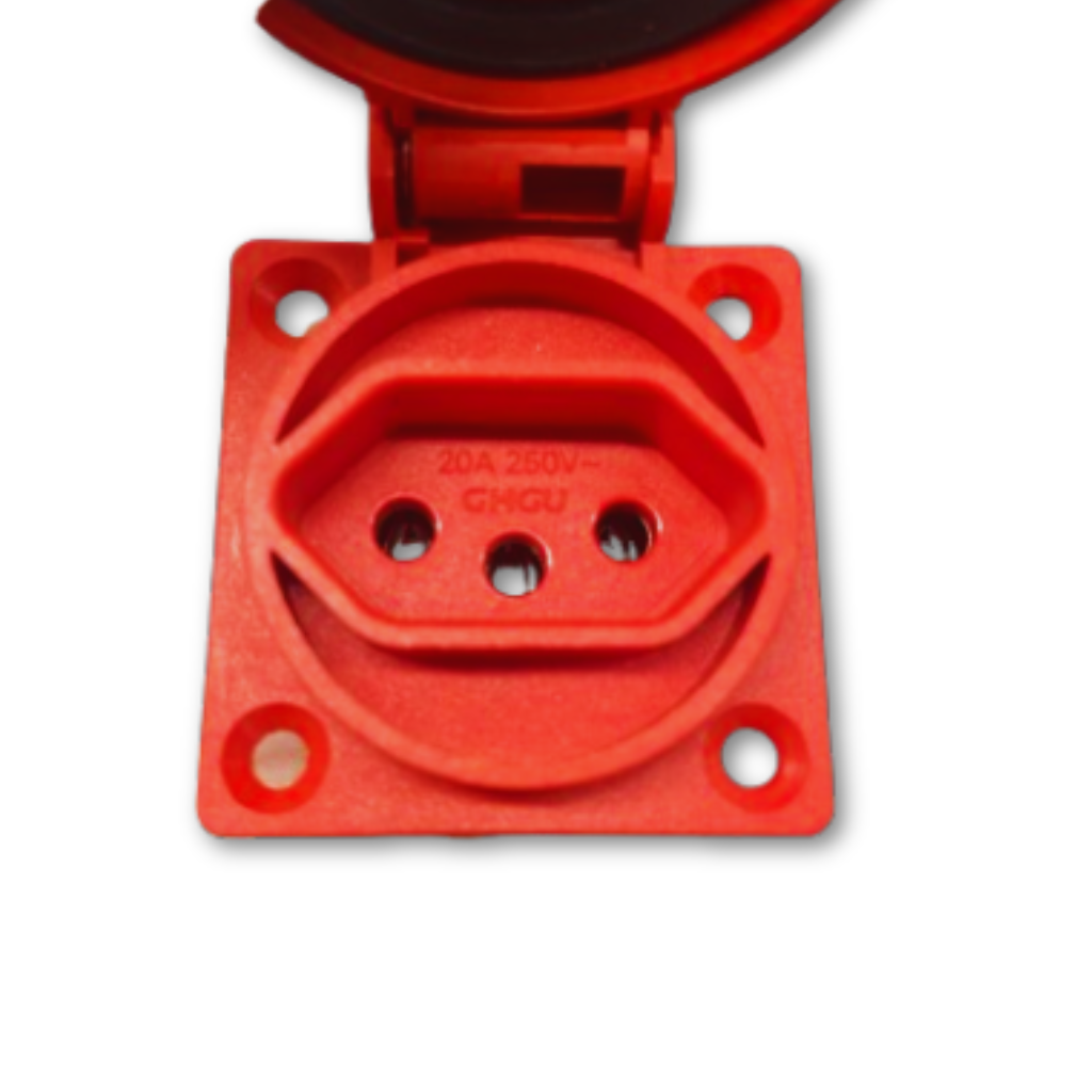 Tomada 2P+T Embutir Padrão Brasileiro 20A Vermelho com Tampa