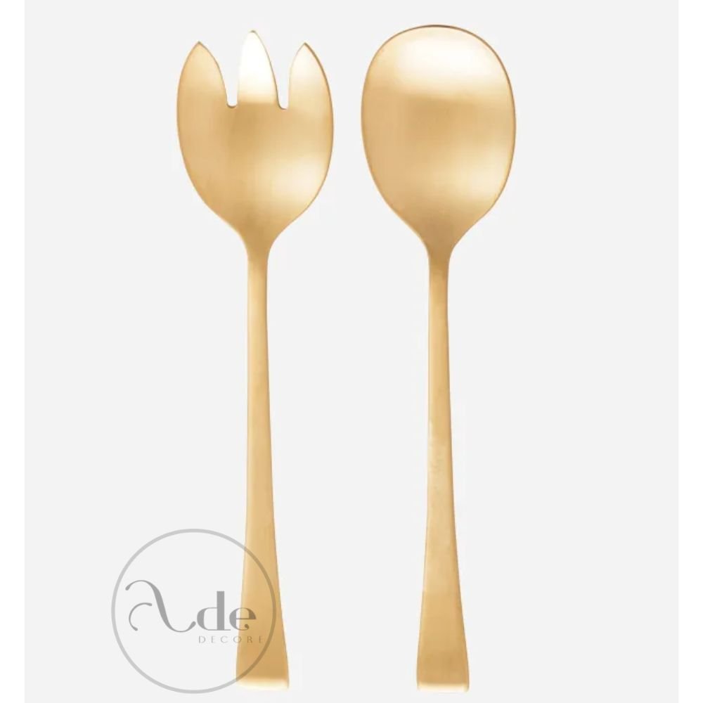CJ Colher e Garfo Para Salada Aço Inox Berna Dourado Fosco - Camicado