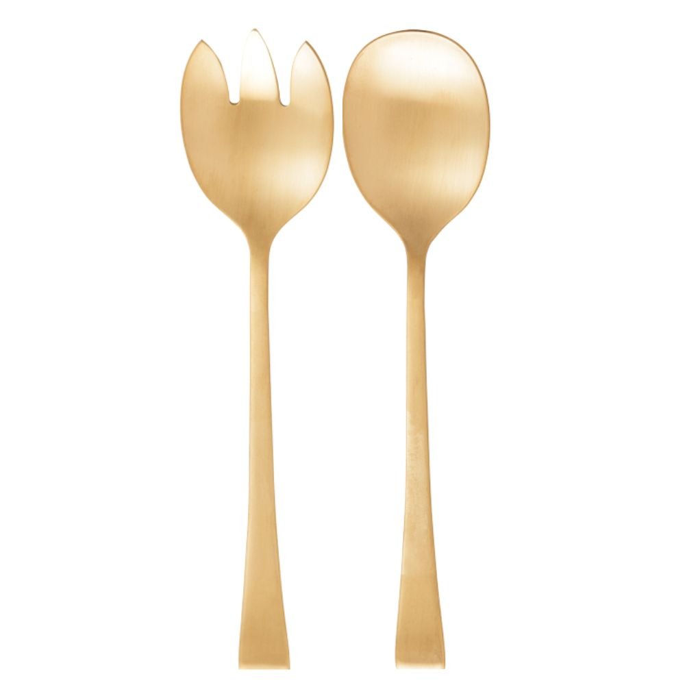 CJ Colher e Garfo Para Salada Aço Inox Berna Dourado Fosco - Camicado