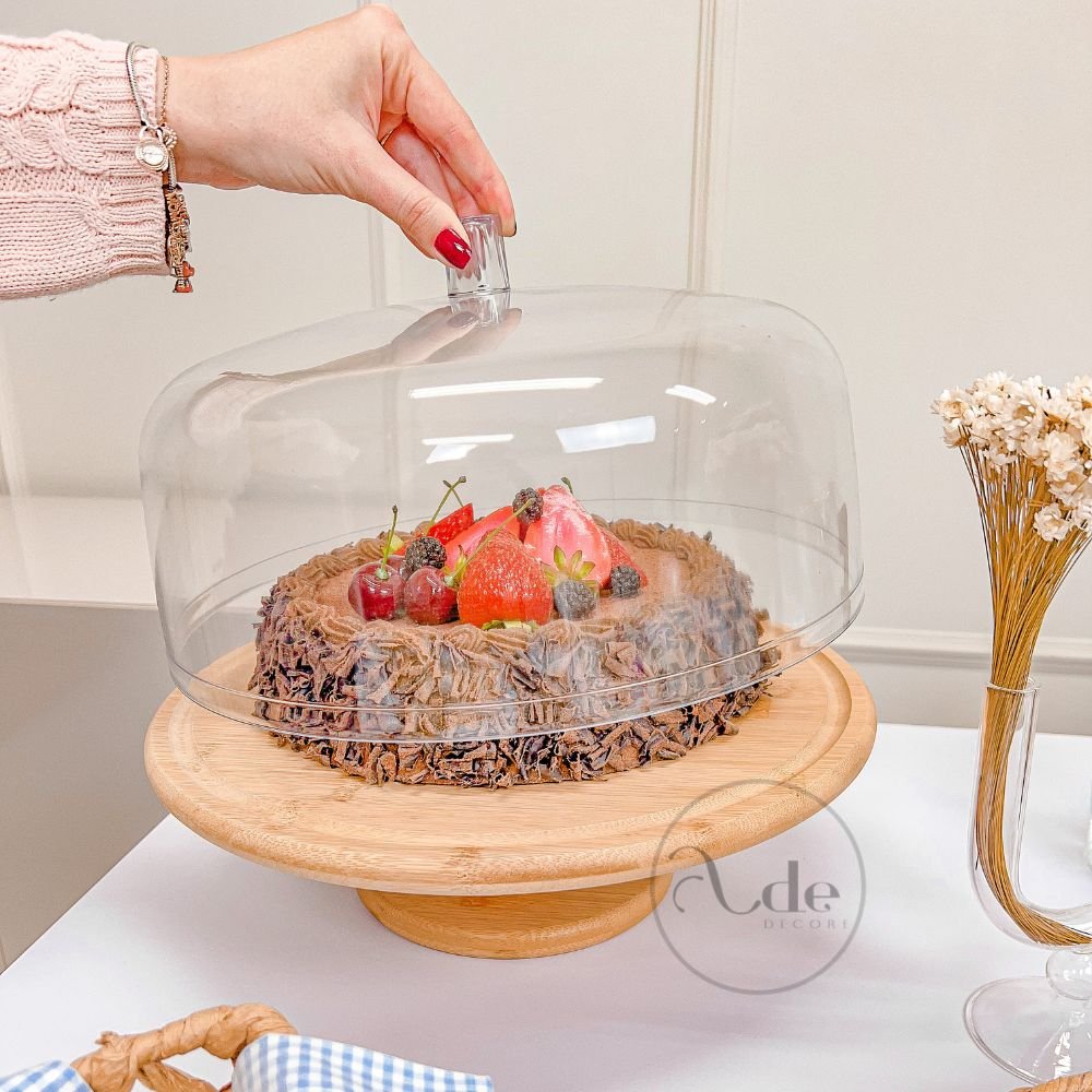 Boleira Grande em Bambu com Tampa e Base - 33 cm