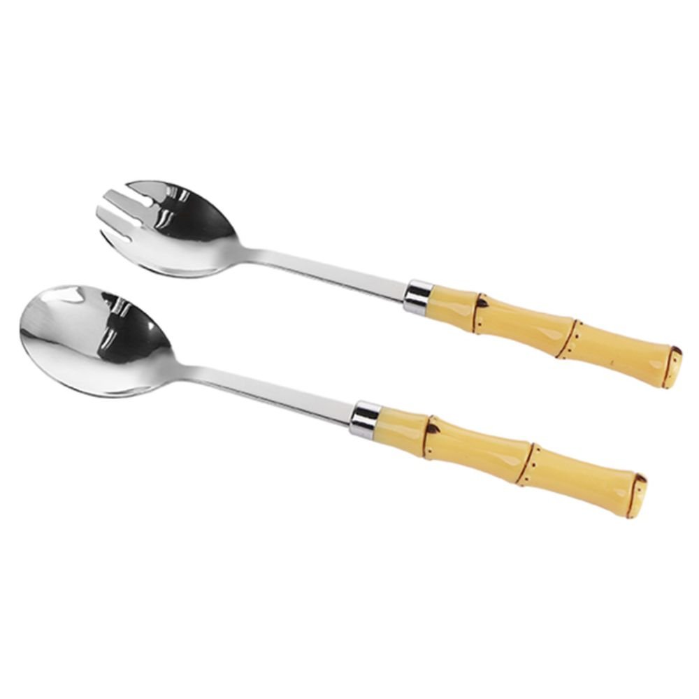 CJ Colher e Garfo Para Salada Inox com Cabo Bambu - Camicado