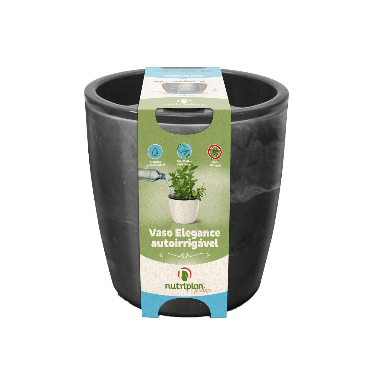 Vaso Elegance Autoirrigável 35 Nutriplan Preto Ônix