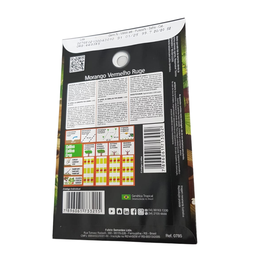 Semente de Morango Ornamental Vermelho Ruge Feltrin Eco 50 mg