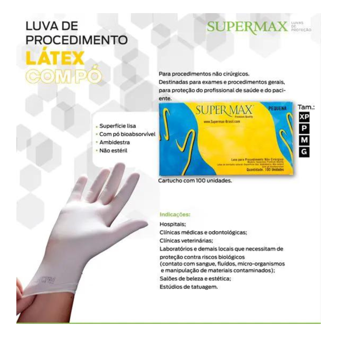 Luva Procedimento Latex Descartavel Premium Quality Com Po SUPERMAX ...