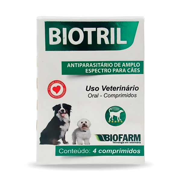 Biotril Vermífugo Biofarm para Cães com 4 Comprimidos - Walteragro