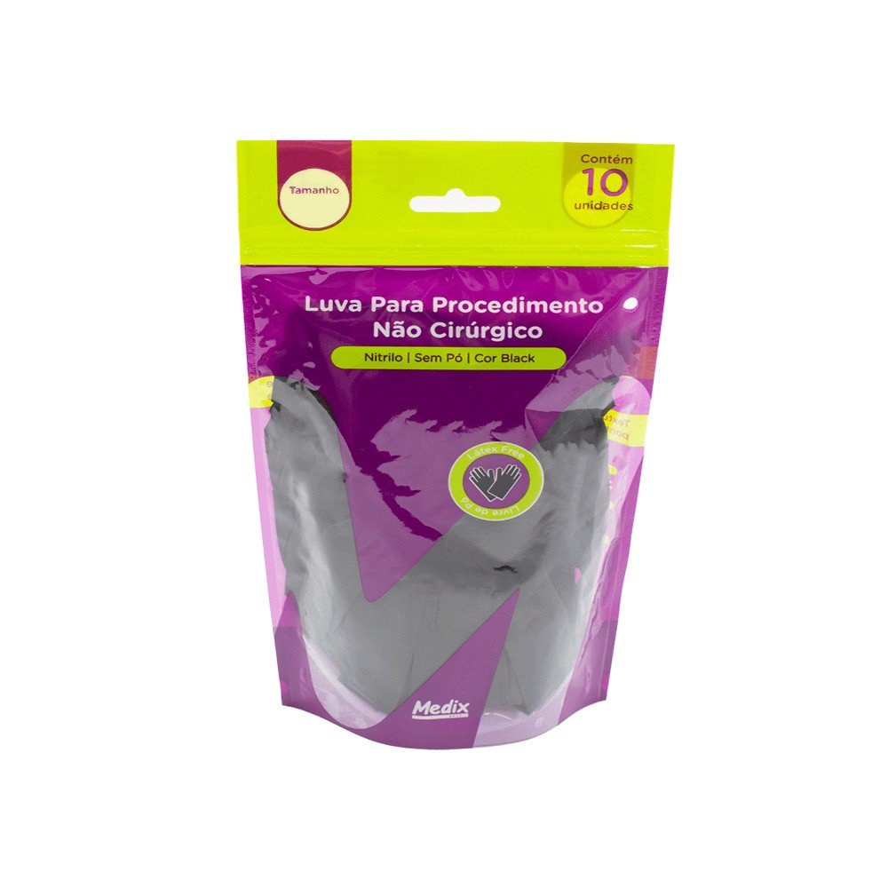 Luva Nitrílica Preta Pacote com 10 - Medix - G