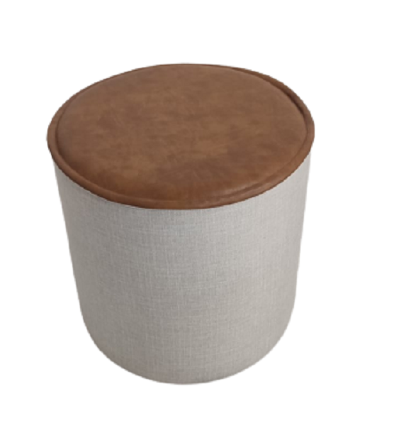 Puff Mumbai Linho Cru com Assento Caramelo Iummi - Camicado