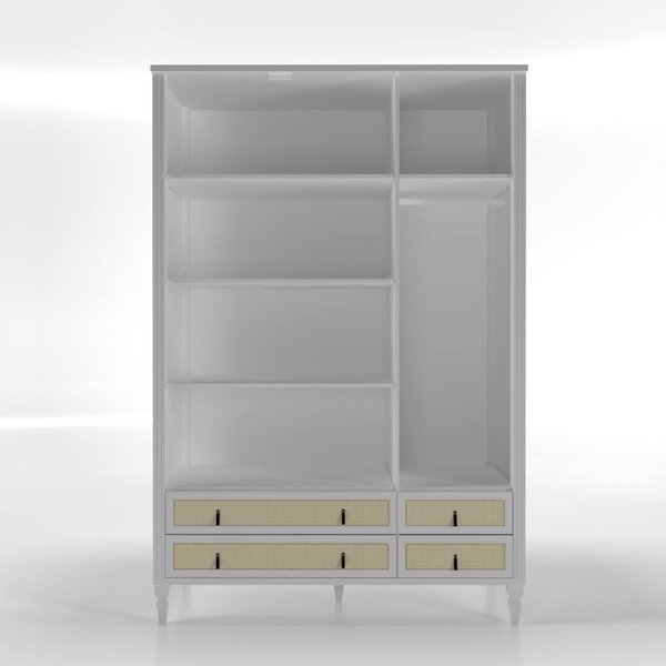 Roupeiro Tudor Plus com Palha 1,40 Branco detalhe Madeira