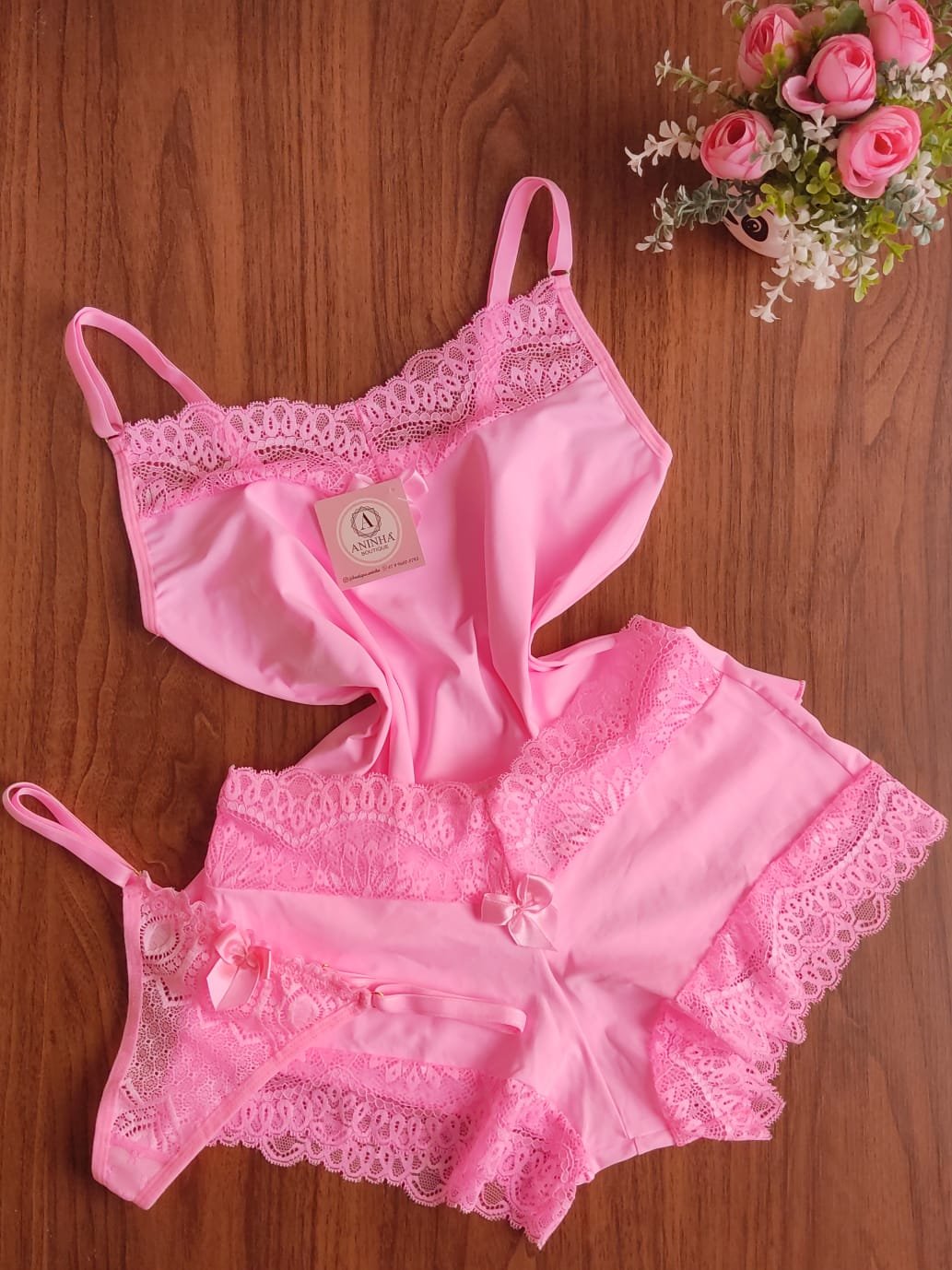 KIT Baby Doll Color + Calcinha - Rosa Babaloo