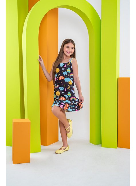 Vestido Infantil Menina Clima Preto Picolé Rosa - Anya Kids