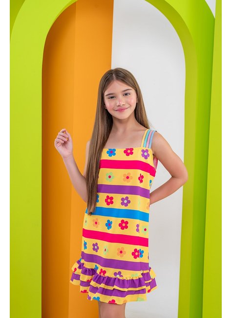 Vestido Infantil Menina Florzinhas Picolé Rosa - Anya Kids