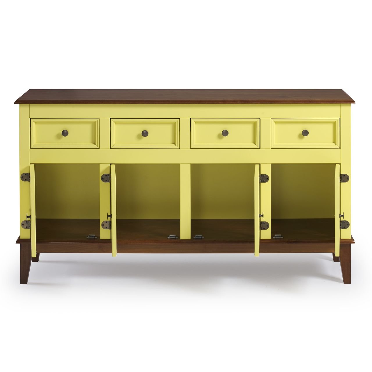 Balcão de Madeira Maciça 4 Portas e 4 Gavetas Amarelo Lemon