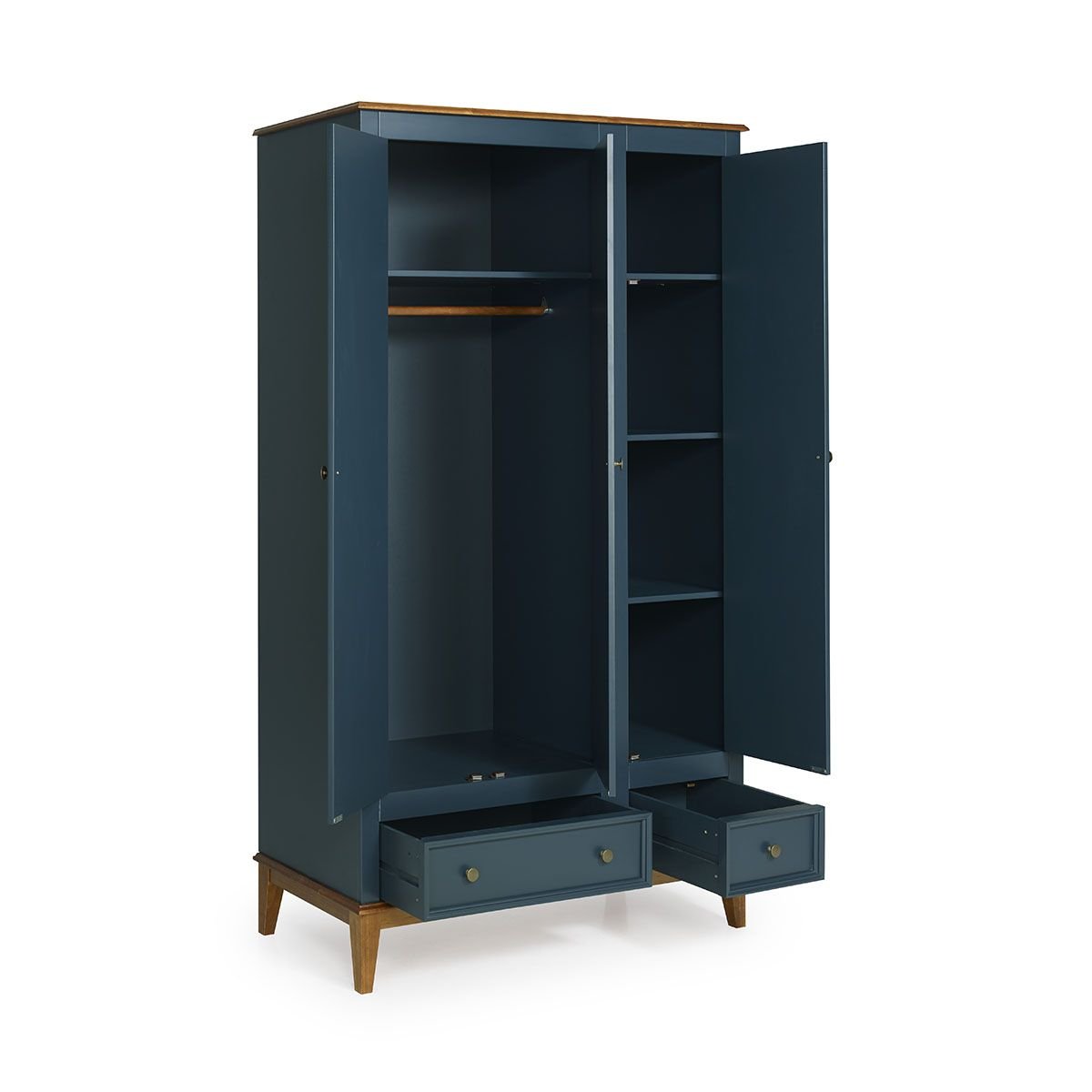 Guarda-Roupa Rústico 3 Portas e 2 Gavetas - Madeira Maciça e MDF Azul ...