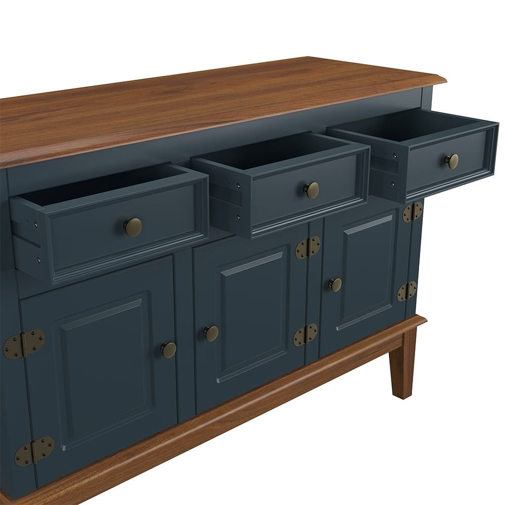 Balcão de Madeira Maciça 3 Portas e 3 Gavetas Azul Petróleo