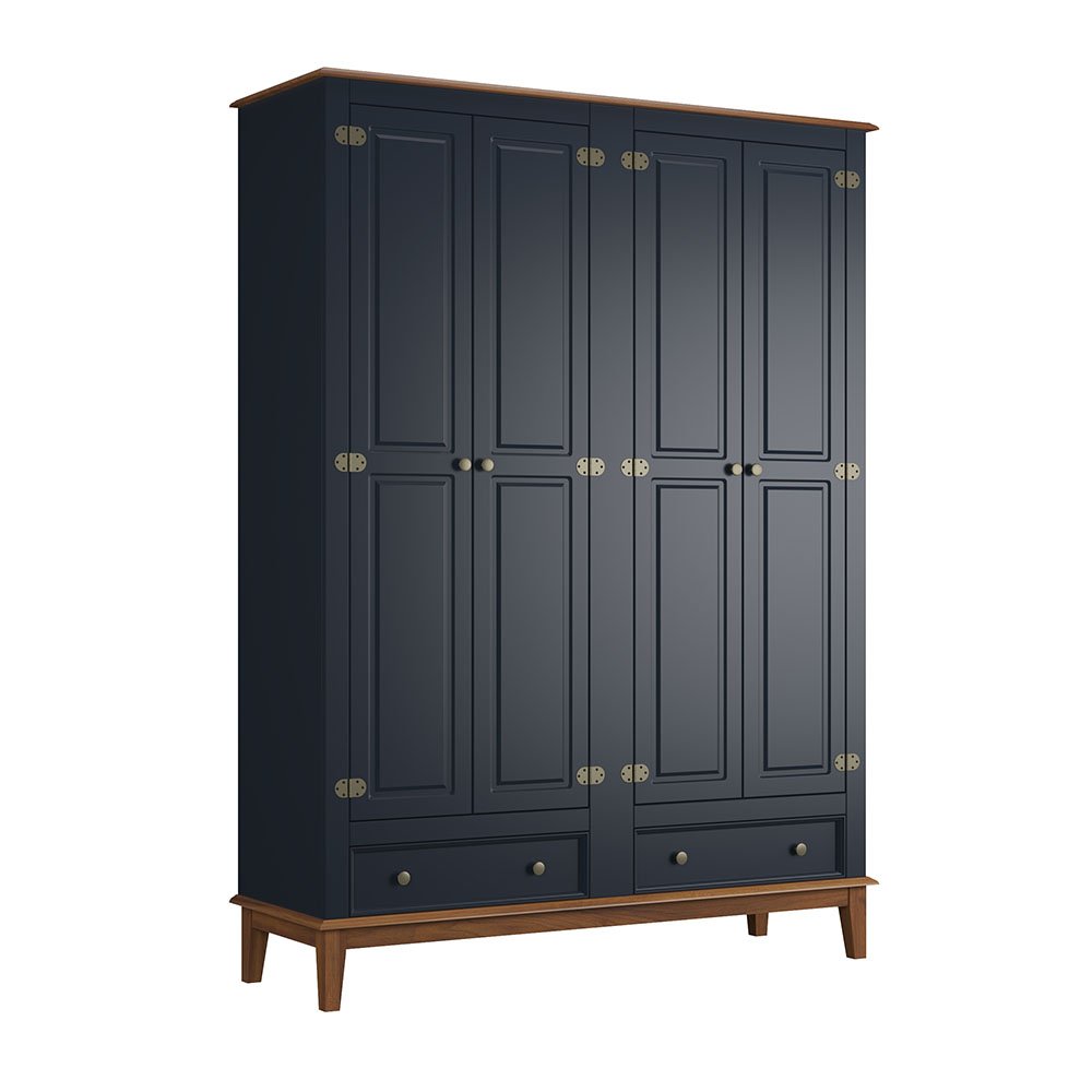 Guarda-Roupa Rústico 4 Portas e 2 Gavetas - Madeira Maciça e MDF Azul ...
