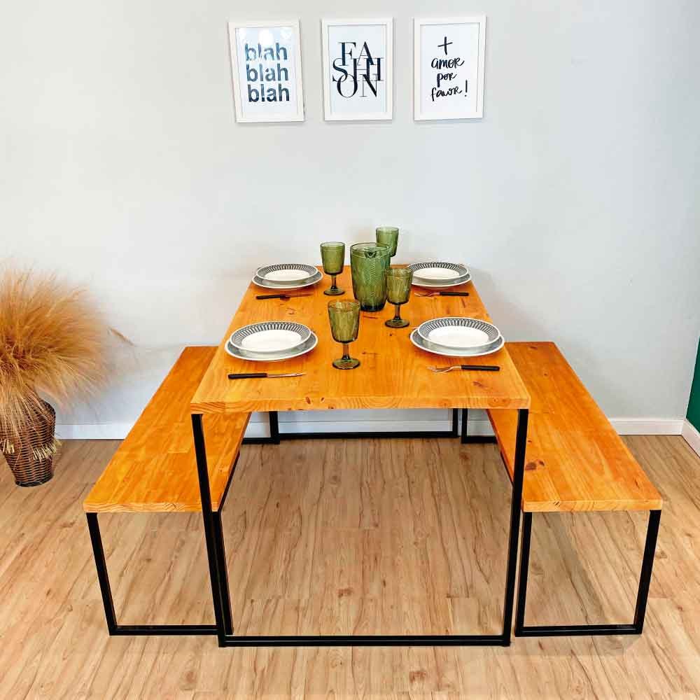 Mesa de Jantar de Ferro e Madeira 4 lugares Style Industrial Carvalho e ...