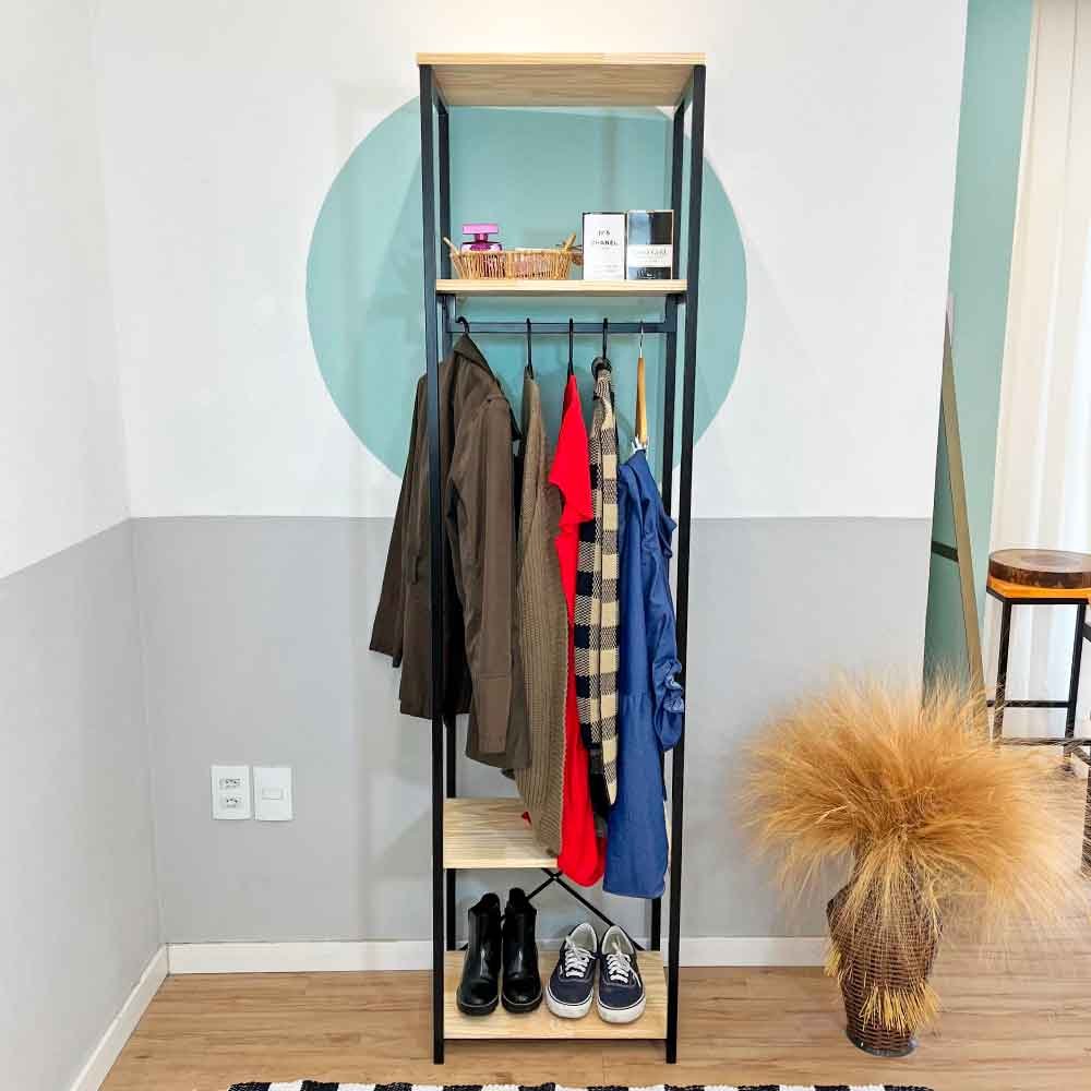 Arara de Roupas Middle Style Industrial Slim Natural e Preto