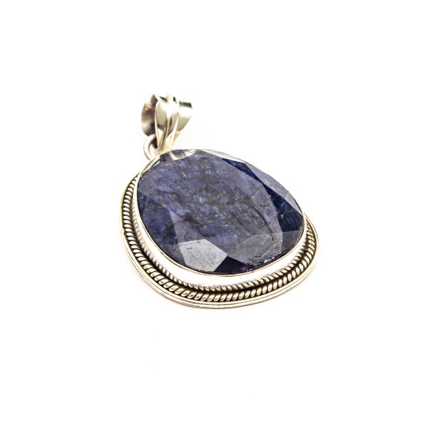 Pingente Com Pedra Natural Safira Indiana Prata 925 - Atraktiva Jóias