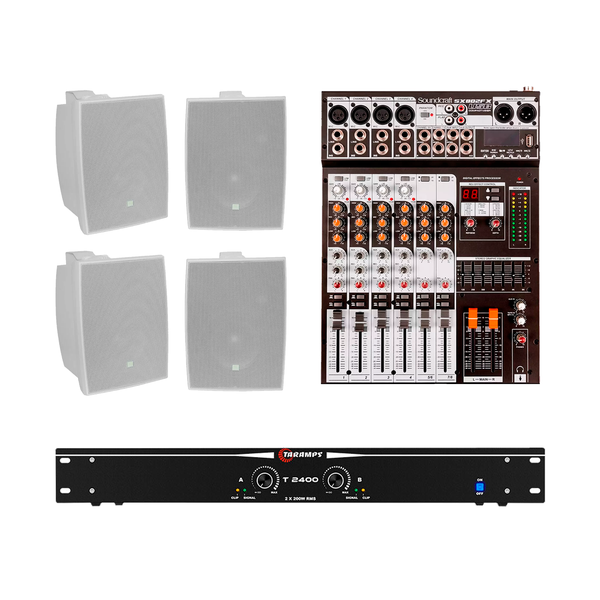 Kit Amplificador T2400 Taramps + 4 JBL 621 + Mesa de Som Soundcraft Branco