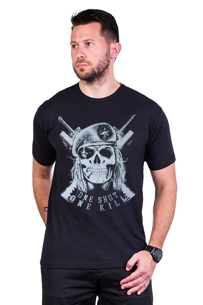 Camiseta Caveira Boina Armada Gola c/ Elastano - UNISSEX