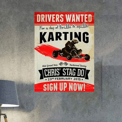 Placa Decorativa Drivers Wanted Karting Chris Stag Do