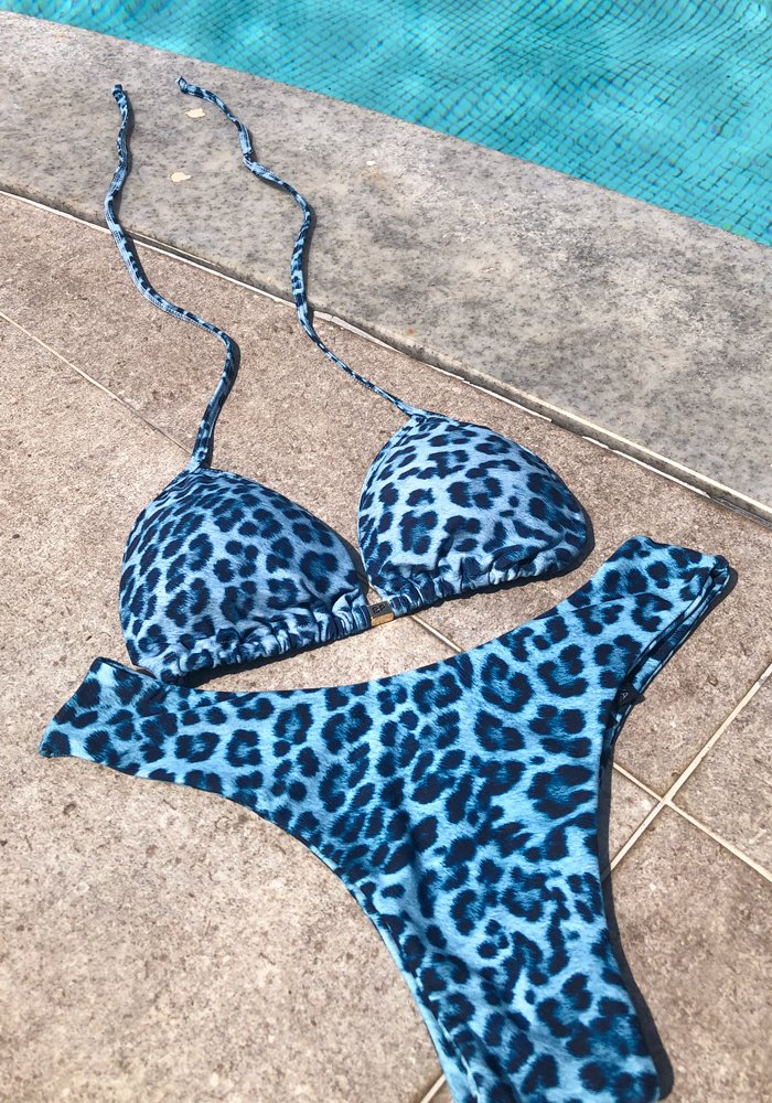 Conjunto de Biquíni Cortininha e Tanga Tradicional Asa Delta Azul