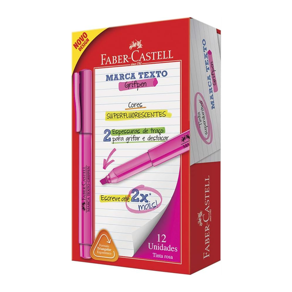 Caneta marca texto Faber rosa cx c/12