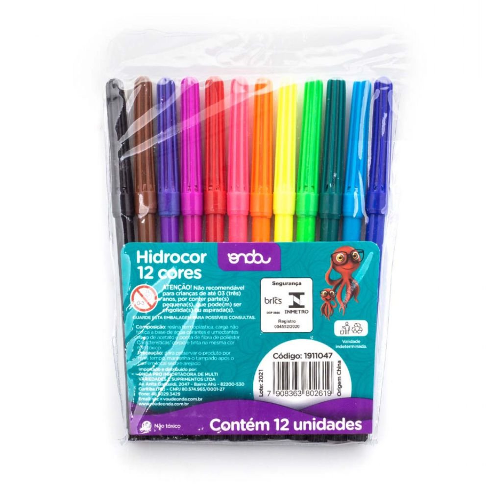 Caneta hidrocor Onda 12 cores c/12 ref 1911047 - BCL Distribuidora