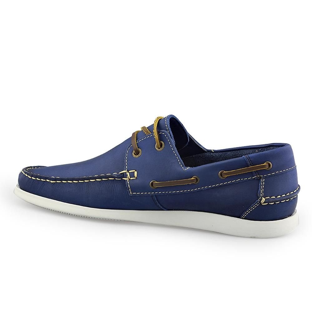 Sapato mocassim masculino 02014 Deckshoes Lace couro Samello Café/Ambar
