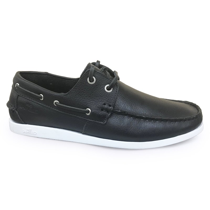 Sapato mocassim masculino 02014 Deckshoes Lace couro Samello Preto