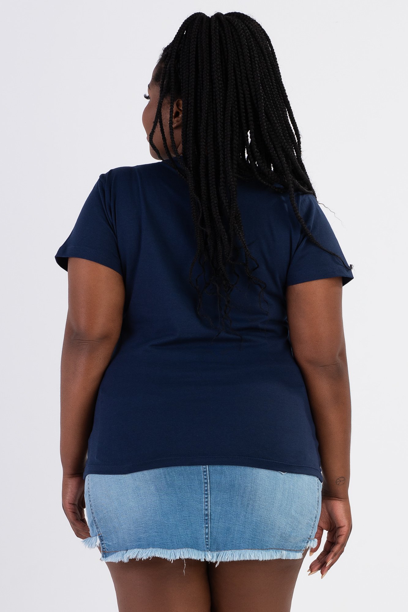 T Shirt Feminina Plus Size De Algodão Gatinhos Azul Marinho
