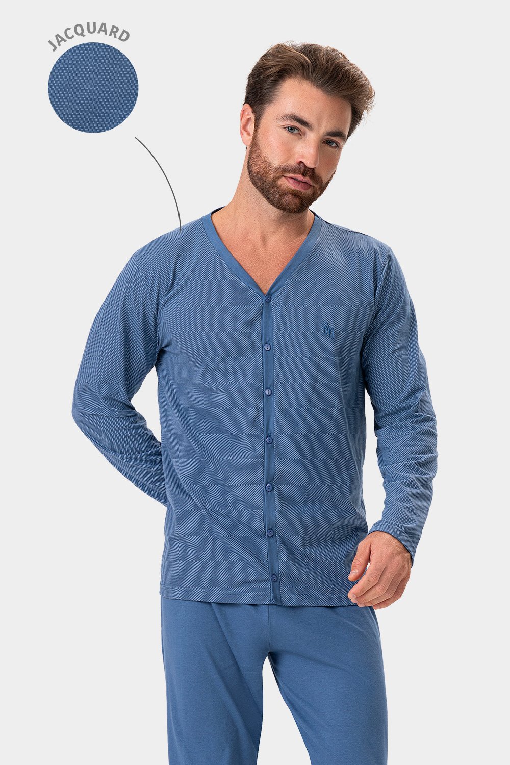 Pijama Masculino Adulto Manga Longa com Abertura Jacquard - Bela Notte