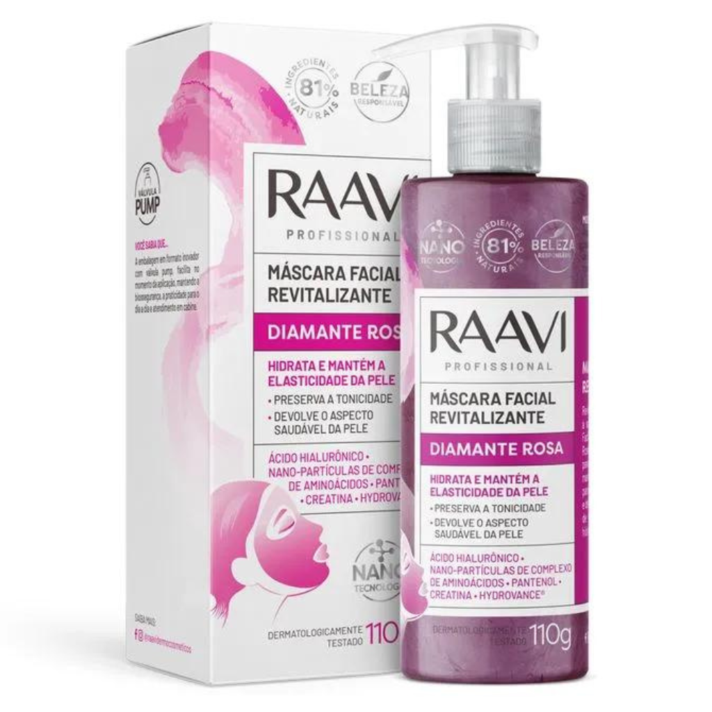 Máscara Facial Revitalizante Diamante Rosa Raavi 110g