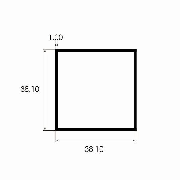TQ013 Perfil de alumínio tubo quadrado 38,10 x 38,10 x 1,00mm - 6 metros