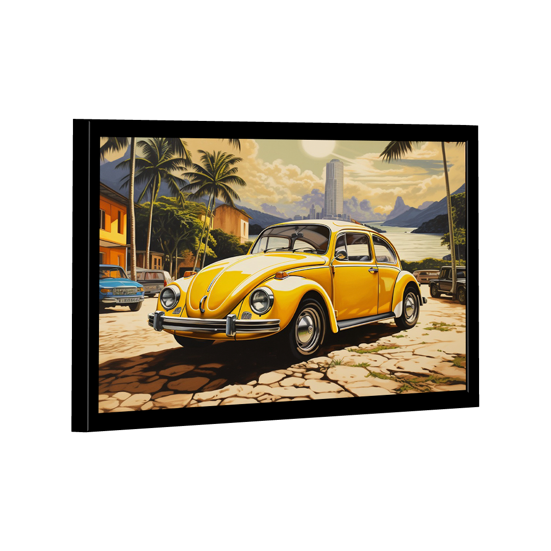 Quadro Decorativo Fusca Amarelo