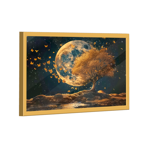 Quadro Decorativo Árvore Dourada na Lua