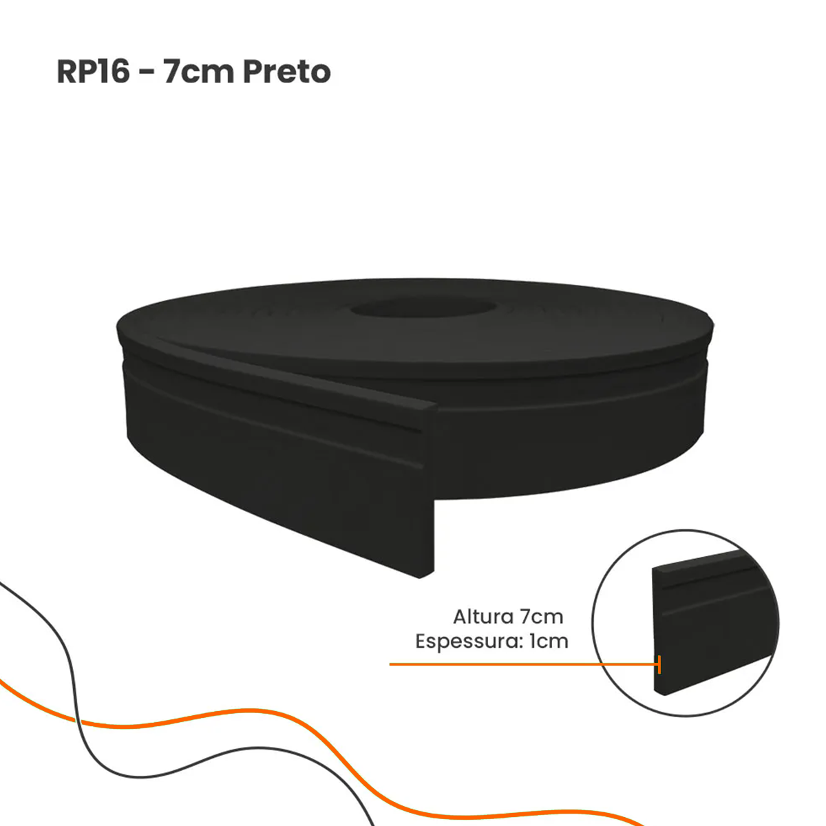 Rodapé EVA Autocolante 7cm Rp16 Preto 10 Metros MeuRodapé