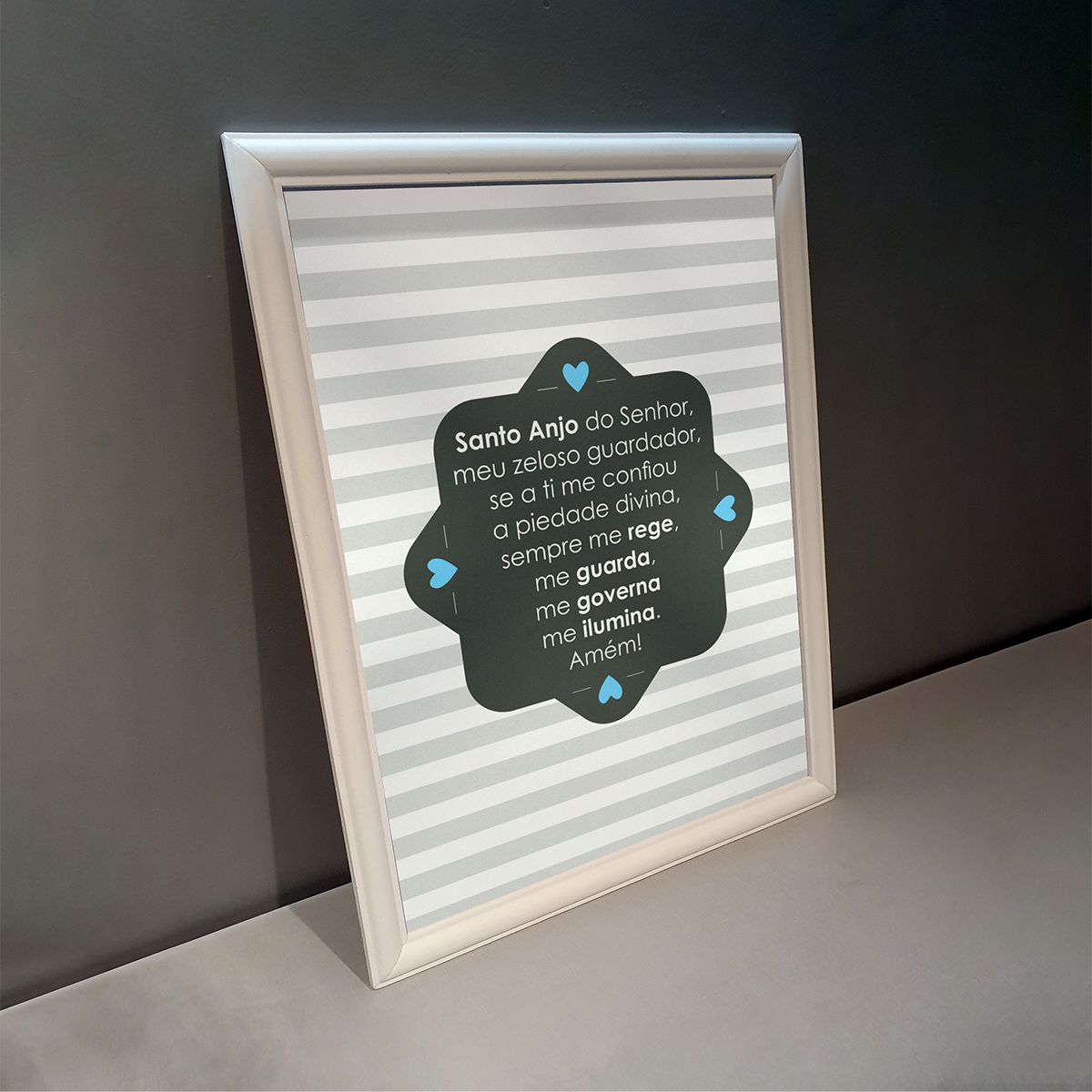 Quadro Decorativo Santo Anjo do Senhor Listrado Azul 34x44cm