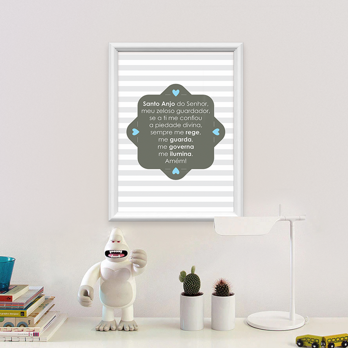 Quadro Decorativo Santo Anjo do Senhor Listrado Azul 34x44cm