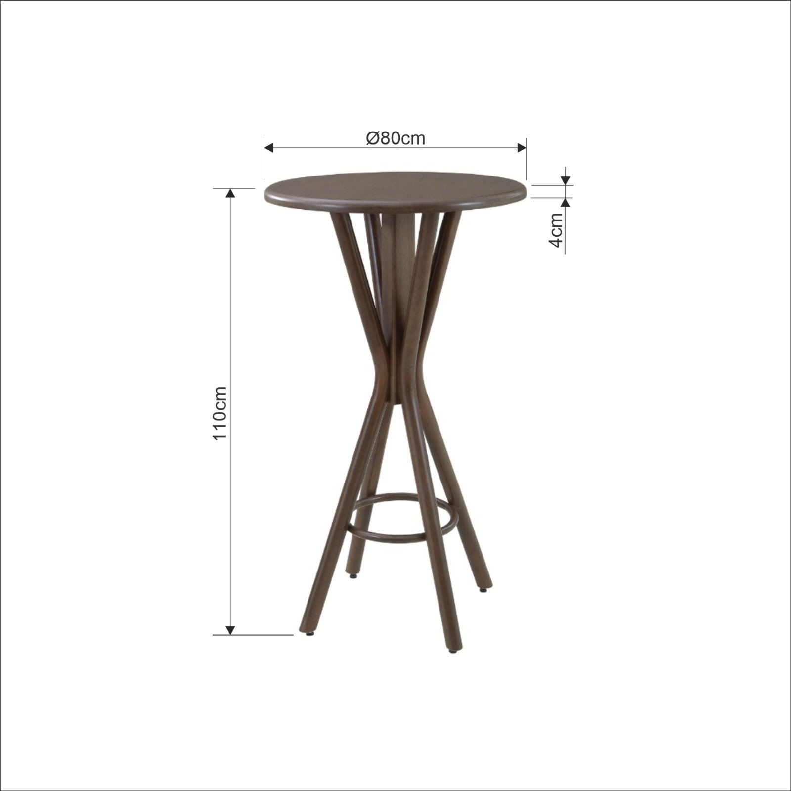 Mesa Bistrô Alta Madeira Maciça Redonda 80cm Ogma Verniz Mel