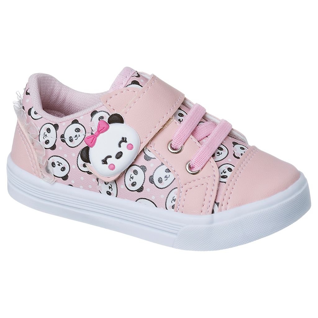 Tênis Infantil Feminino Classico Rosa/Panda-Café com Leite