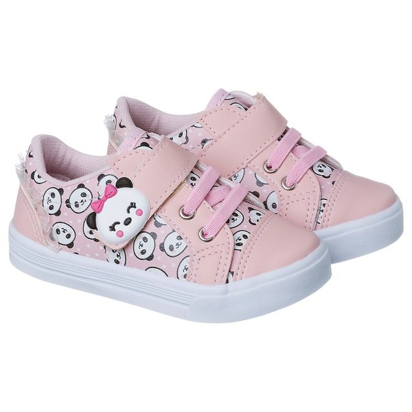 Tênis Infantil Feminino Classico Rosa/Panda-Café com Leite